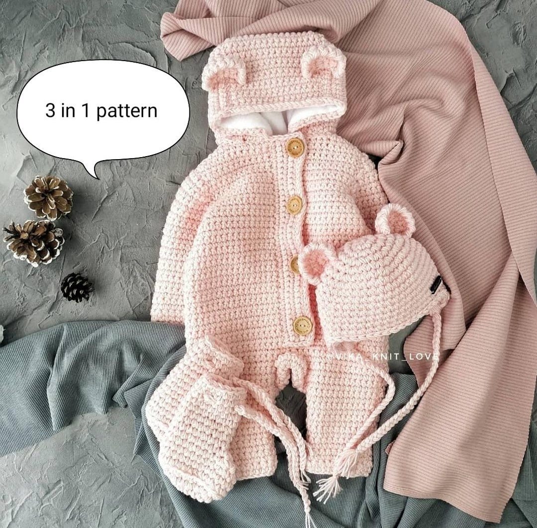 3 in 1 Pattern Jumpsuit+hat+boties Crochet PDF 0-/-12 Months Overall ...