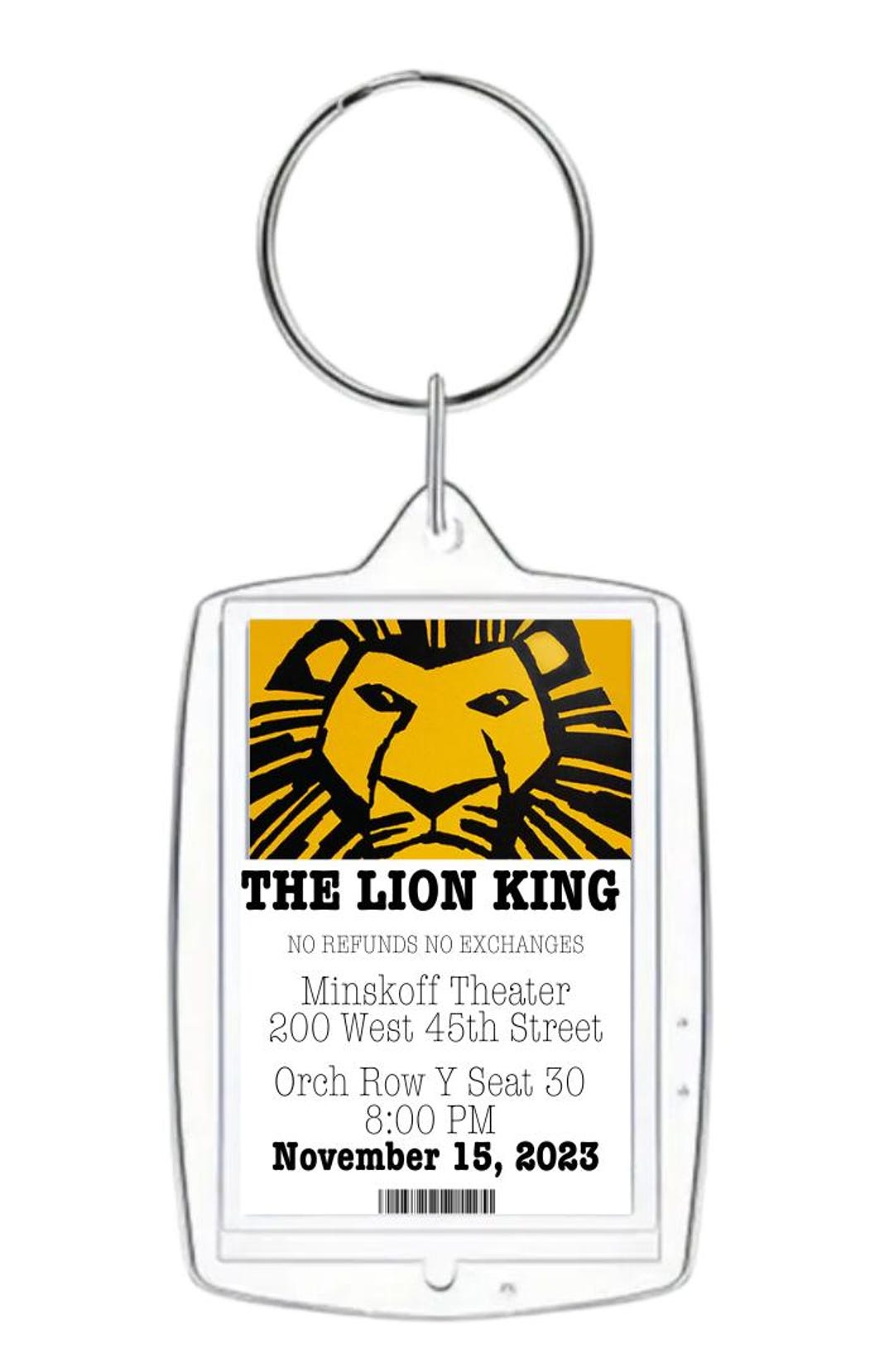 The Lion King Broadway Ticket. Keychain. Musical. Personalize With Your ...