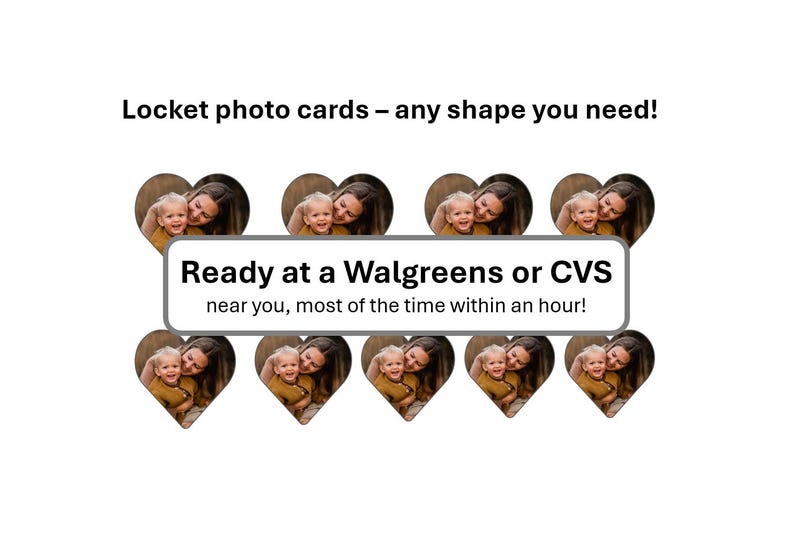 Physical Locket Photos - 50 Different Sizes. -pick up at Walgreens ...