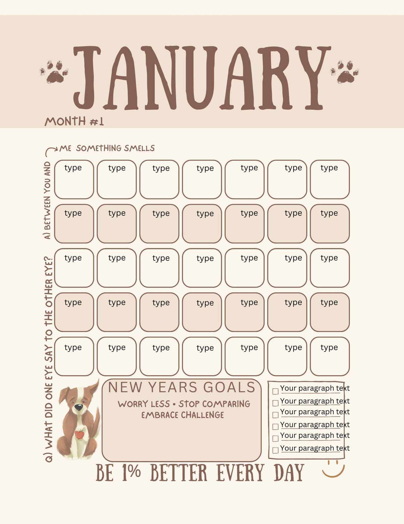 Dog Theme Fillable Monthly Calendar – Kids Planner (canva Editable PDF ...