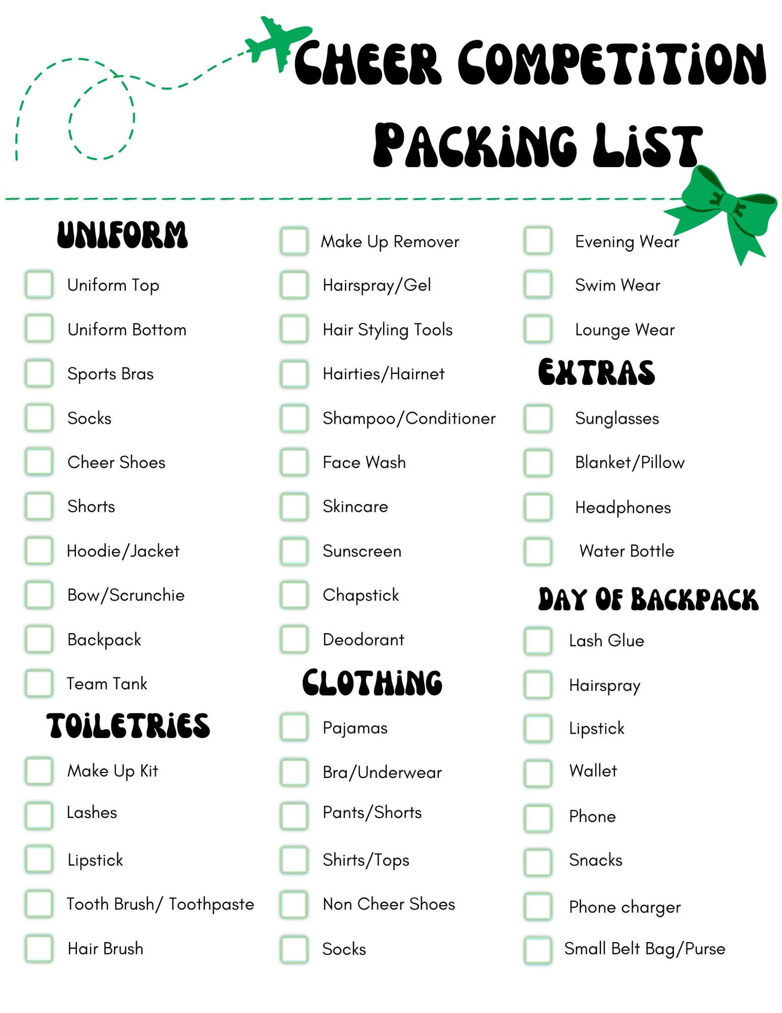 Cheer Competition Packing List, Cheerleading - Etsy