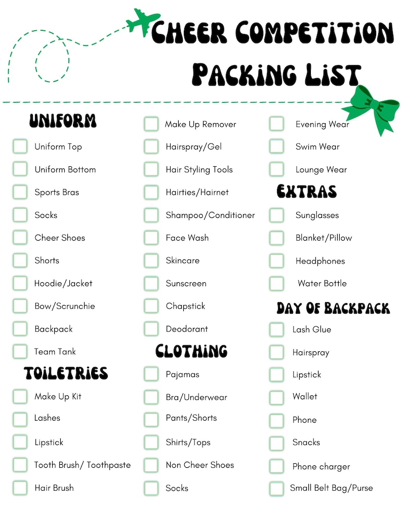 Cheer Competition Packing List, Cheerleading - Etsy