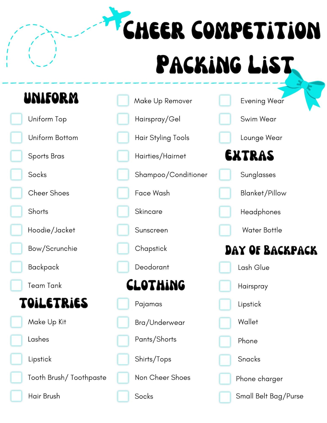 Cheer Competition Packing List, Cheerleading - Etsy