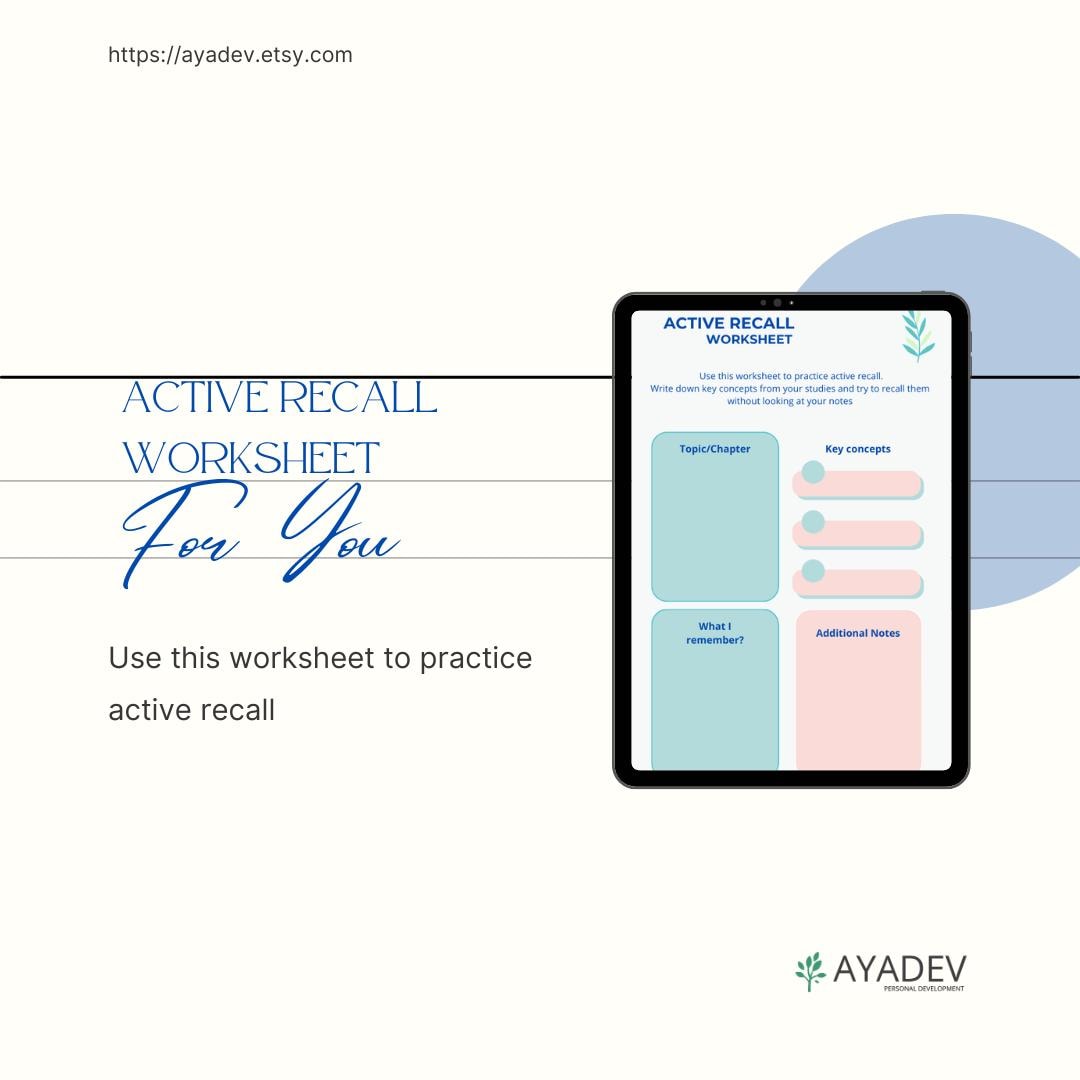Ultimate Active Recall Study Printable Worksheet PDF Study Guide Tool ...