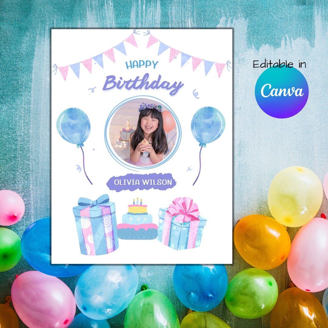 Editable Birthday Flyer With Photo Fun Pastel Banners and Packages ...
