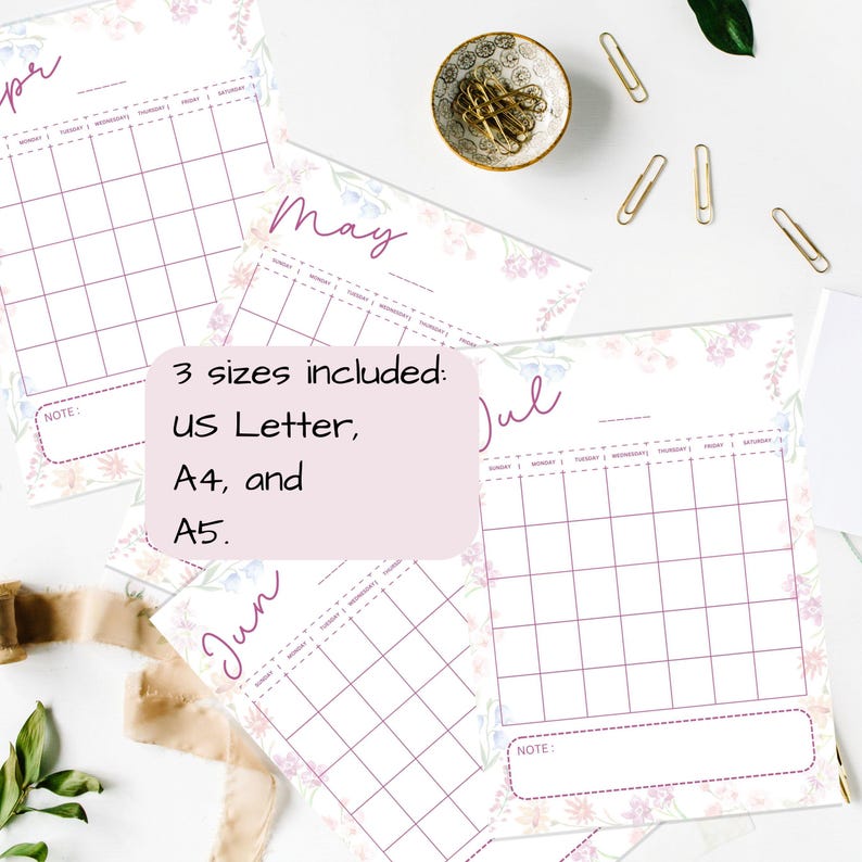 Printable 2025 Calendar Planner Digital Binder Floral Design Monthly ...