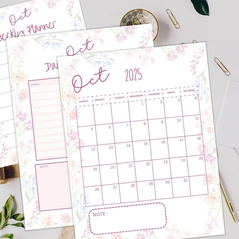 Printable 2025 Calendar Planner Digital Binder Floral Design Monthly ...