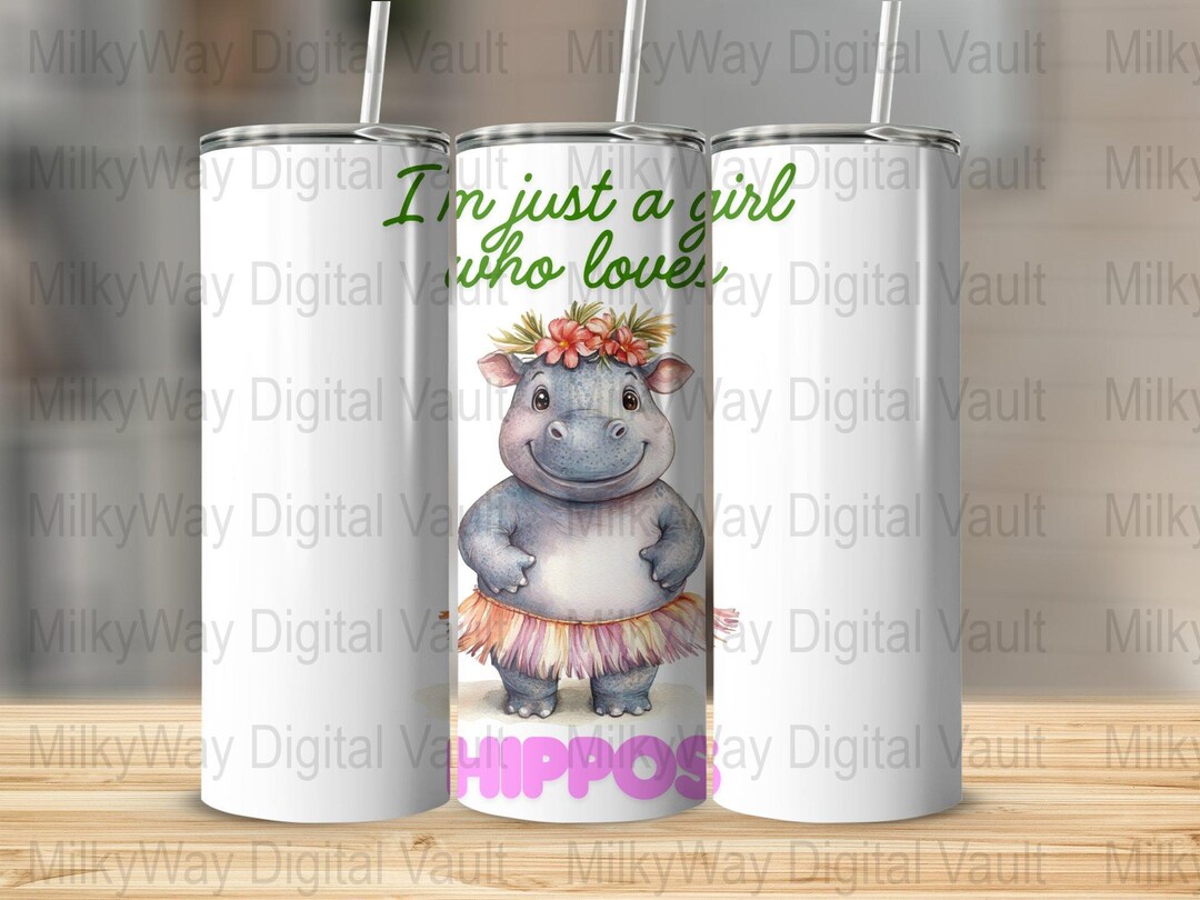 Hippo Tumbler Digital Download, Cute Watercolor Hippo With Hula Skirt ...