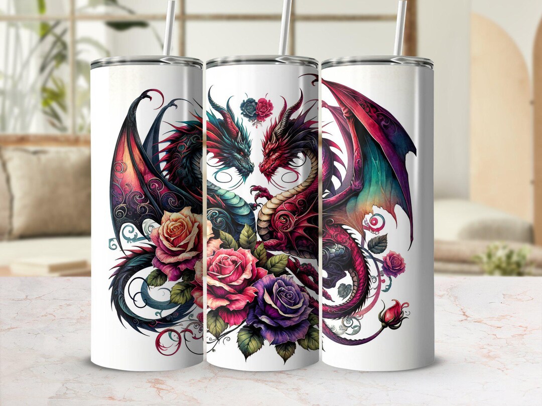 Dragon and Roses Digital Art, Fantasy Digital Download, Whimsical ...