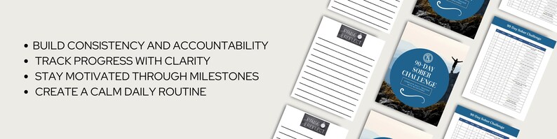 90 Day Sober Challenge Journal Printable Sobriety Tracker Recovery ...