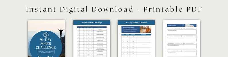 90 Day Sober Challenge Journal Printable Sobriety Tracker Recovery ...