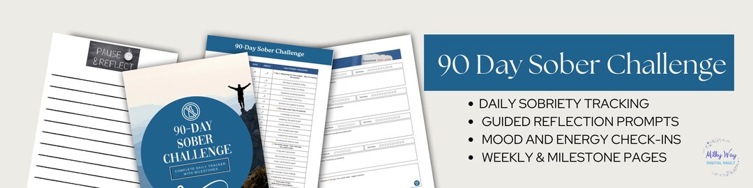 90 Day Sober Challenge Journal Printable Sobriety Tracker Recovery ...