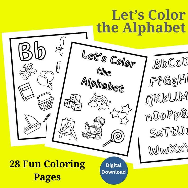 Let's Color the Alphabet A-Z - Digital Download Coloring Pages - Etsy