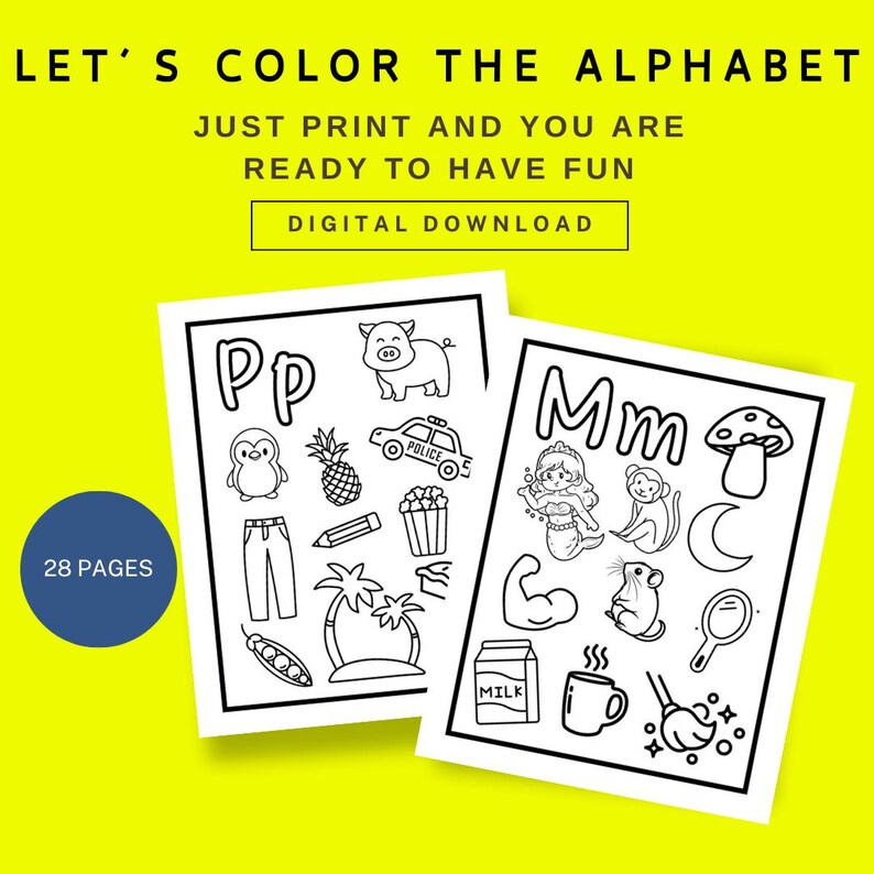Let's Color the Alphabet A-Z - Digital Download Coloring Pages - Etsy