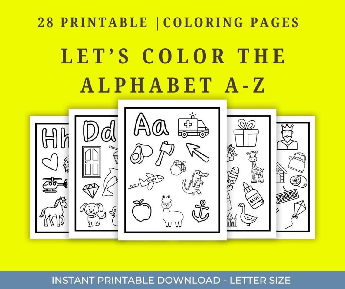 Let's Color the Alphabet A-Z - Digital Download Coloring Pages - Etsy