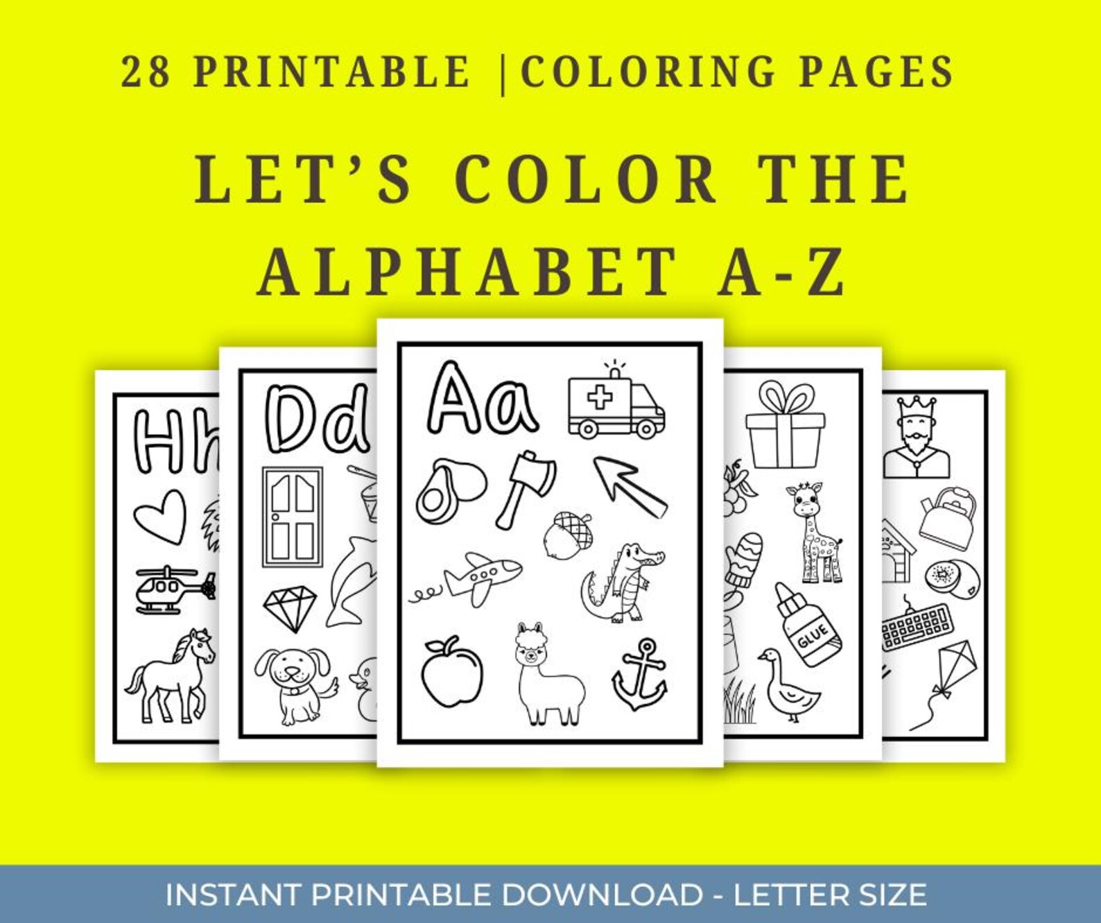 Let's Color the Alphabet A-Z - Digital Download Coloring Pages - Etsy