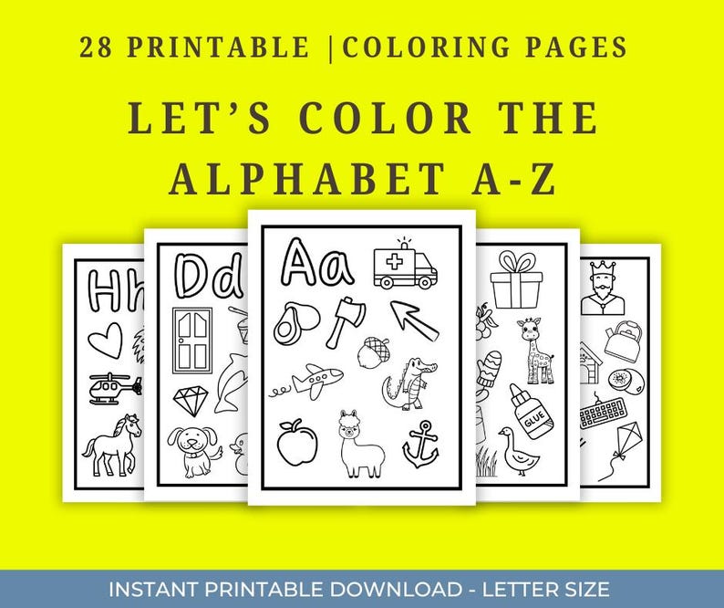 Let's Color the Alphabet A-Z - Digital Download Coloring Pages - Etsy