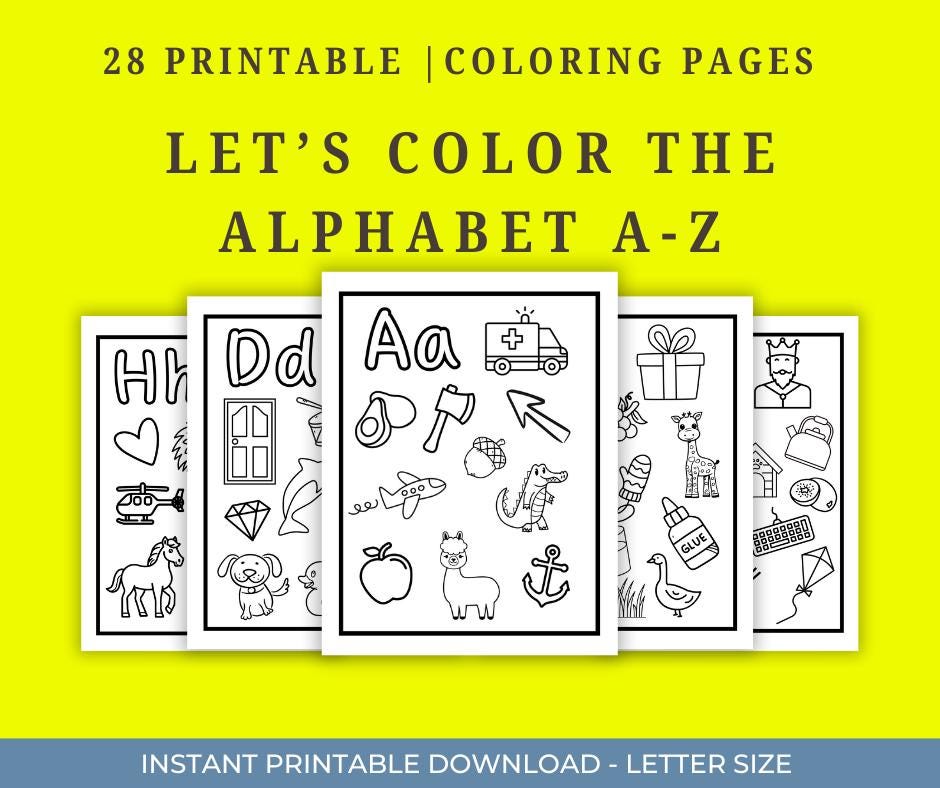 Let's Color the Alphabet A-Z - Digital Download Coloring Pages - Etsy