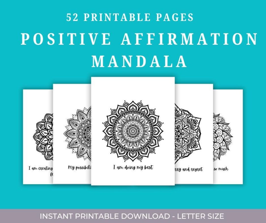Positive Affirmation Mandala Art Coloring Pages - Etsy
