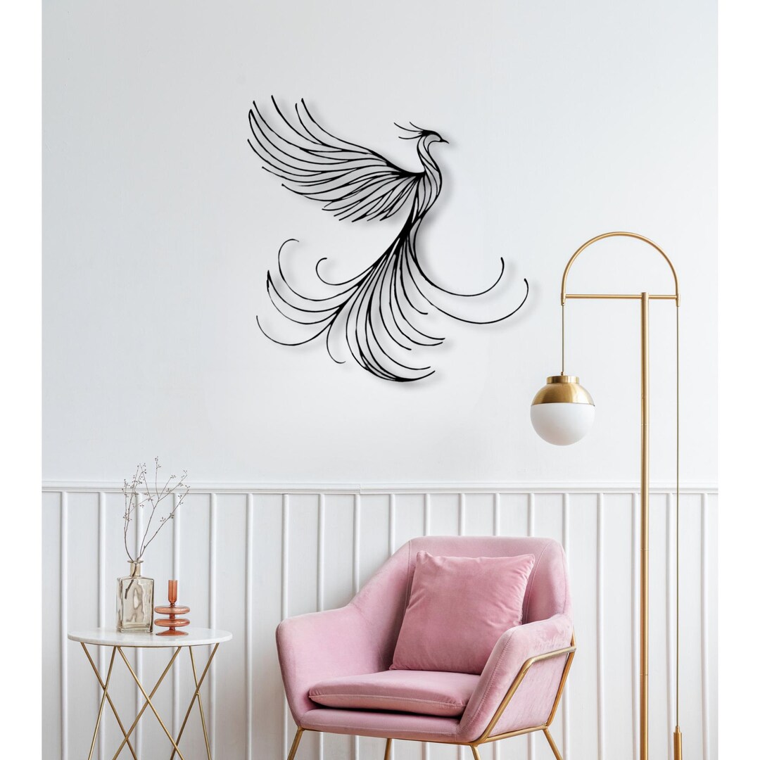 Elegant Phoenix Metal Wall Art Sculpture, Black Steel Bird Wall Decor ...
