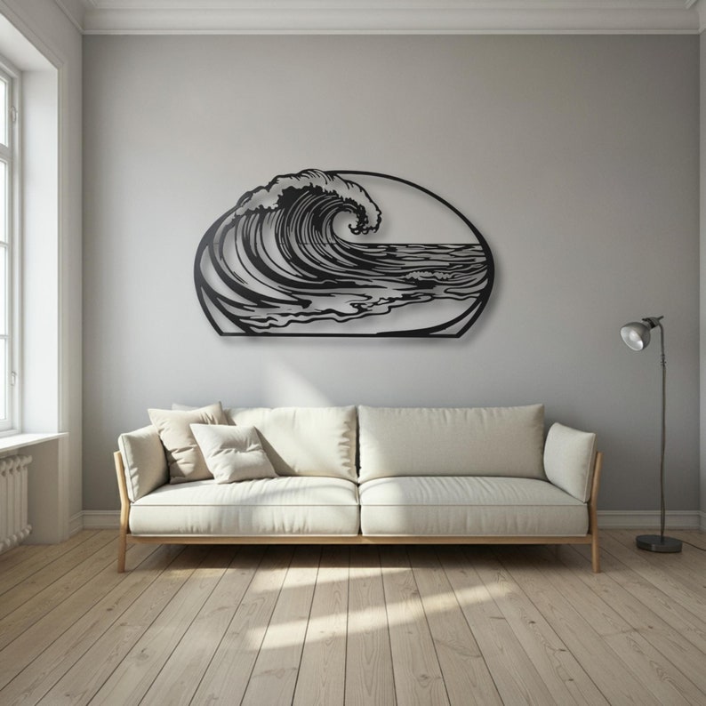 Ocean Wave Metal Wall Art, Coastal Beach-themed Wall Decor, Black Steel ...
