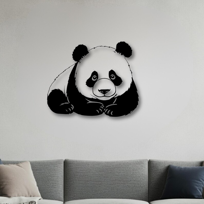Panda Metal Wall Art, Cute Animal Wall Decor, Black Panda Sculpture ...
