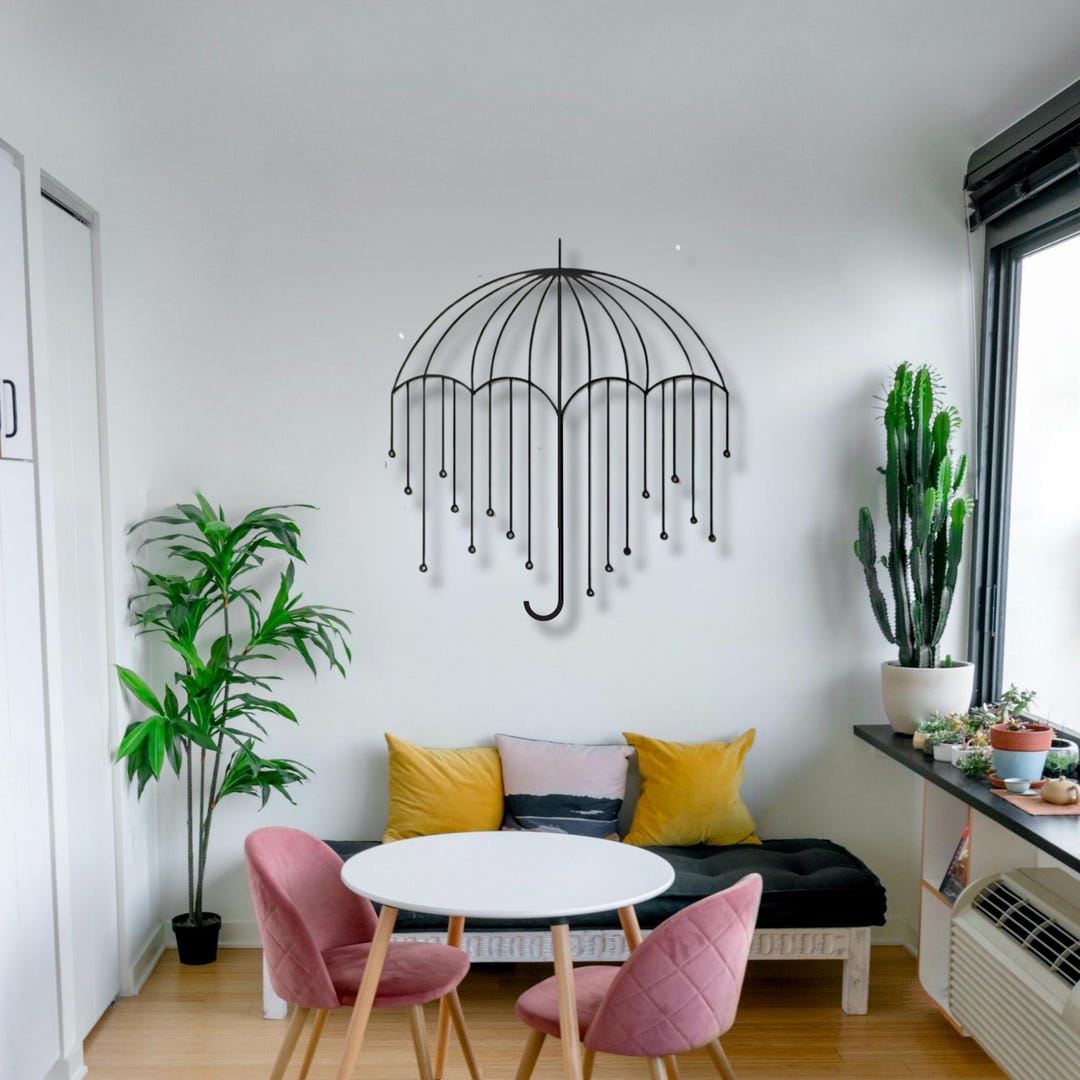 Rain-themed Umbrella Metal Wall Art, Modern Black Steel Sculpture ...