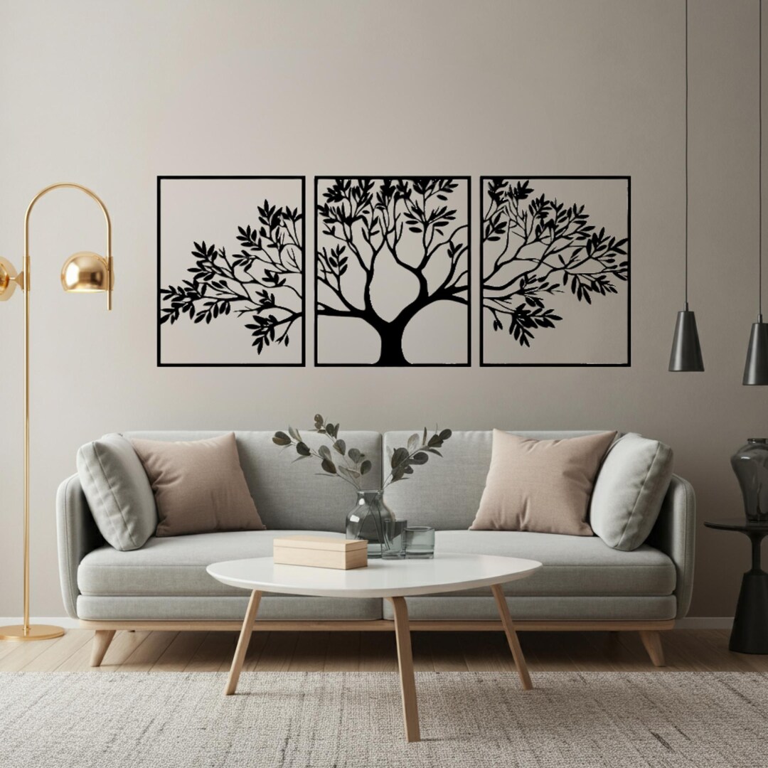 Large 3-piece Tree of Life Metal Wall Art, Black Steel Tree Wall Decor ...