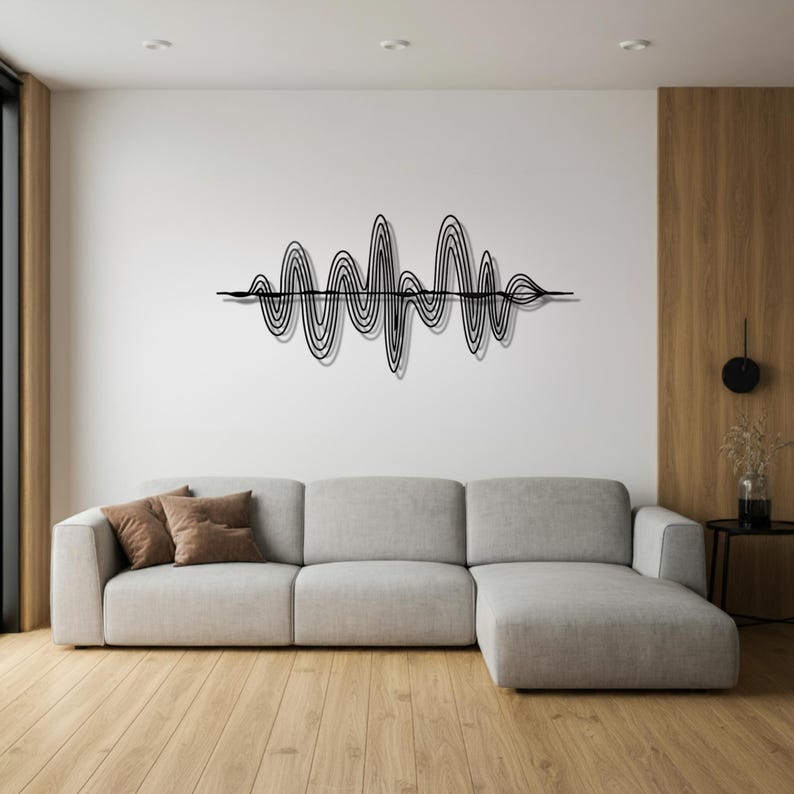 Sound Wave Metal Wall Art, Minimalist Black Line Art Sculpture, Music ...