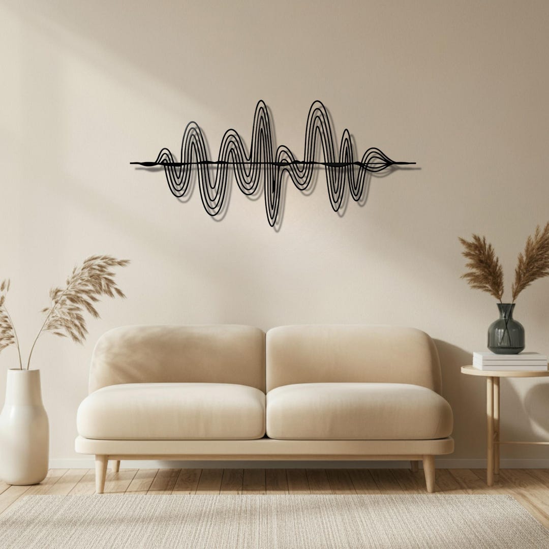 Sound Wave Metal Wall Art, Minimalist Black Line Art Sculpture, Music ...