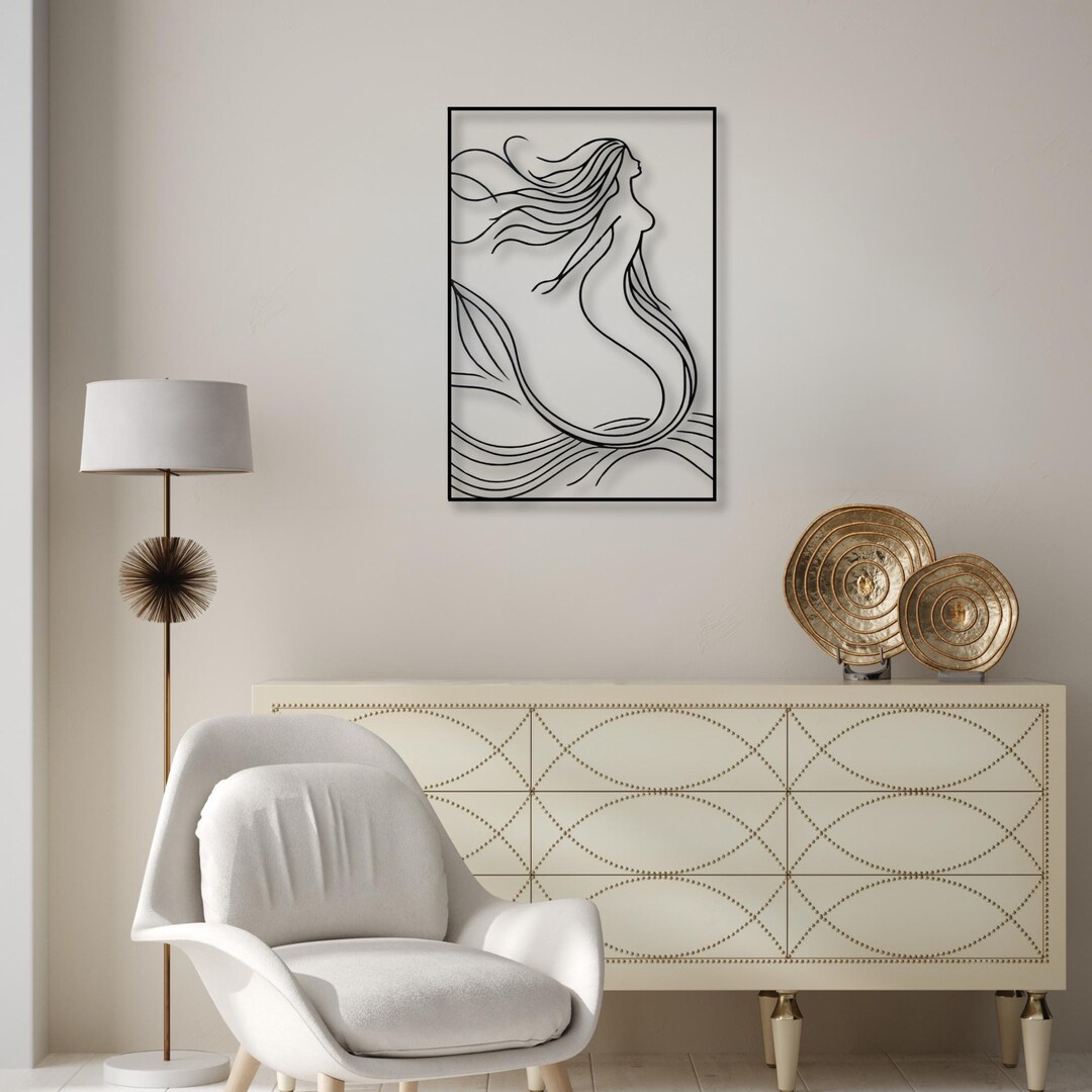 Elegant Mermaid Metal Wall Art, Minimalist Mermaid Wall Sculpture ...