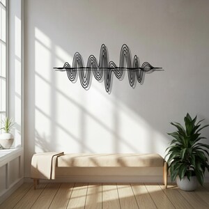 Sound Wave Metal Wall Art, Minimalist Black Line Art Sculpture, Music ...