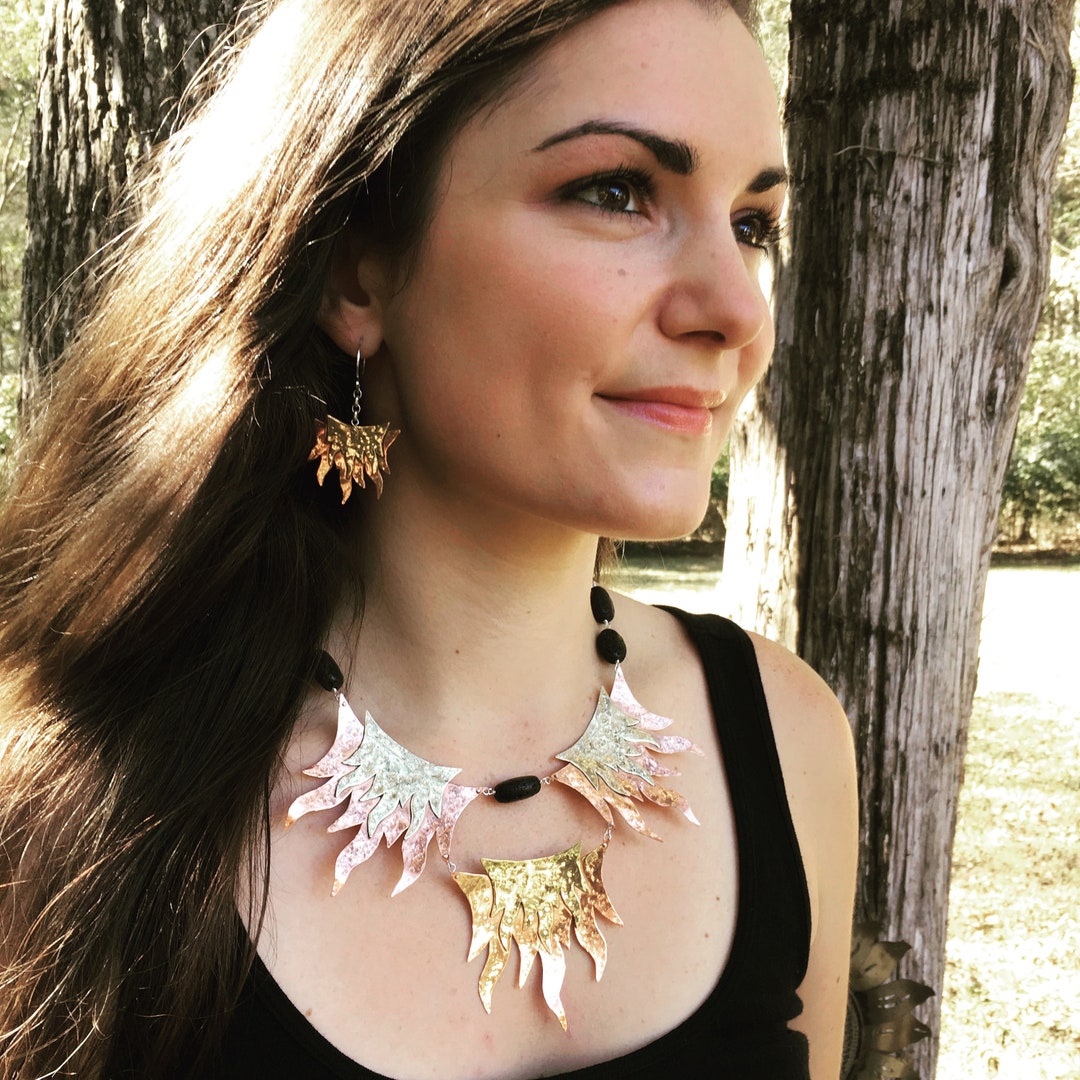 Fire Element Necklace, Flame Necklace, Fire Sign Necklace, Avante Garde ...