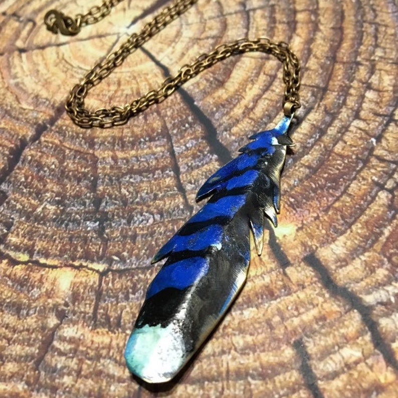 Blue Jay Feather Necklace Blue Feather Necklace Memorial | Etsy