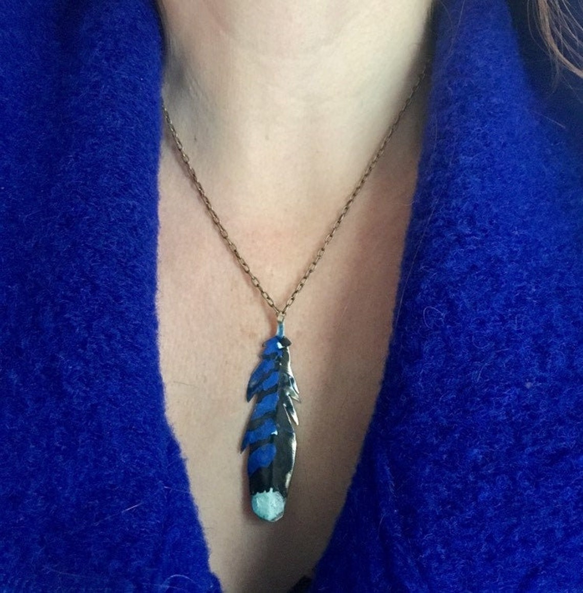 Blue Jay Feather Necklace, Blue Feather Necklace, Memorial Jewelry, Jay ...
