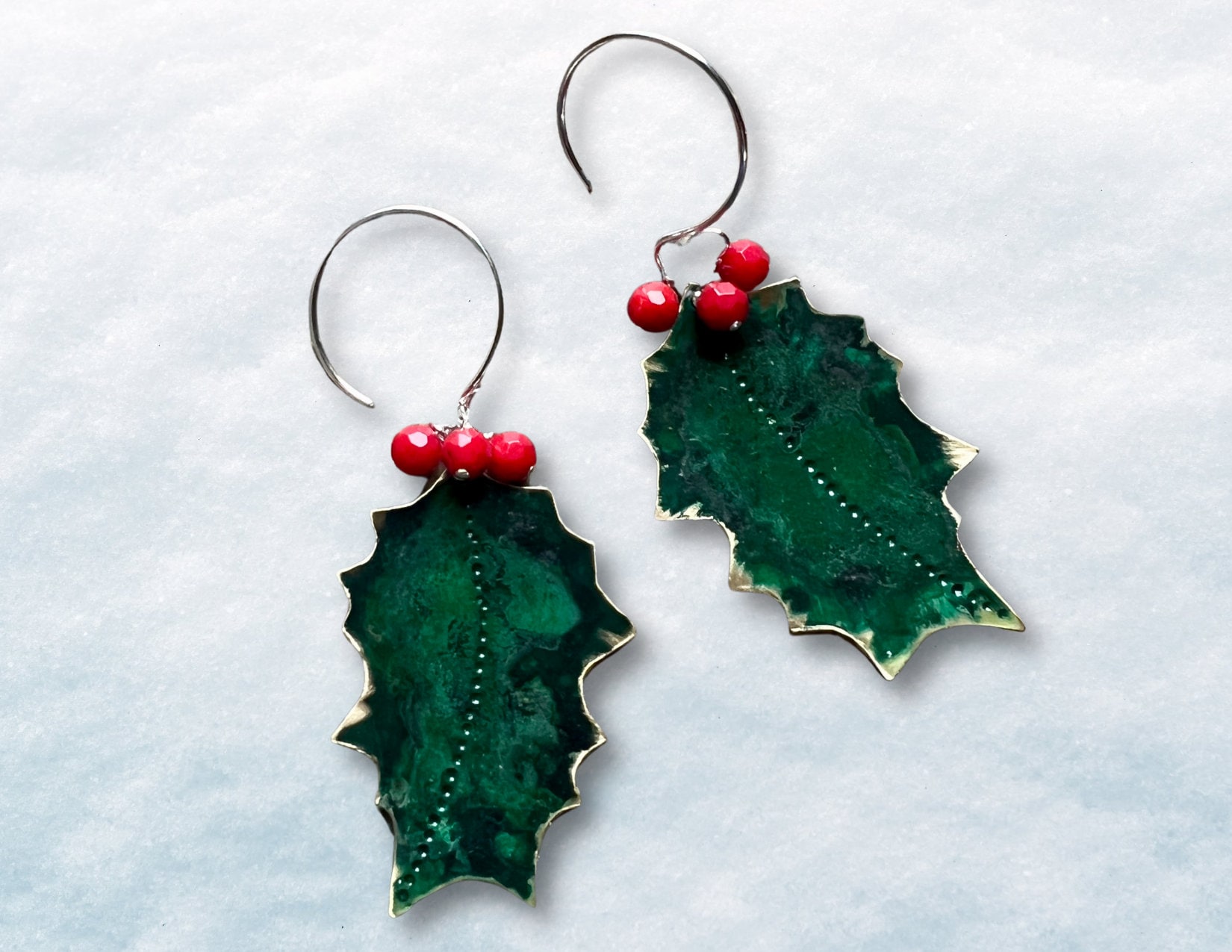 Holly Leaf Earrings, Holly Berries, Christmas Earrings, Yule Gift ...