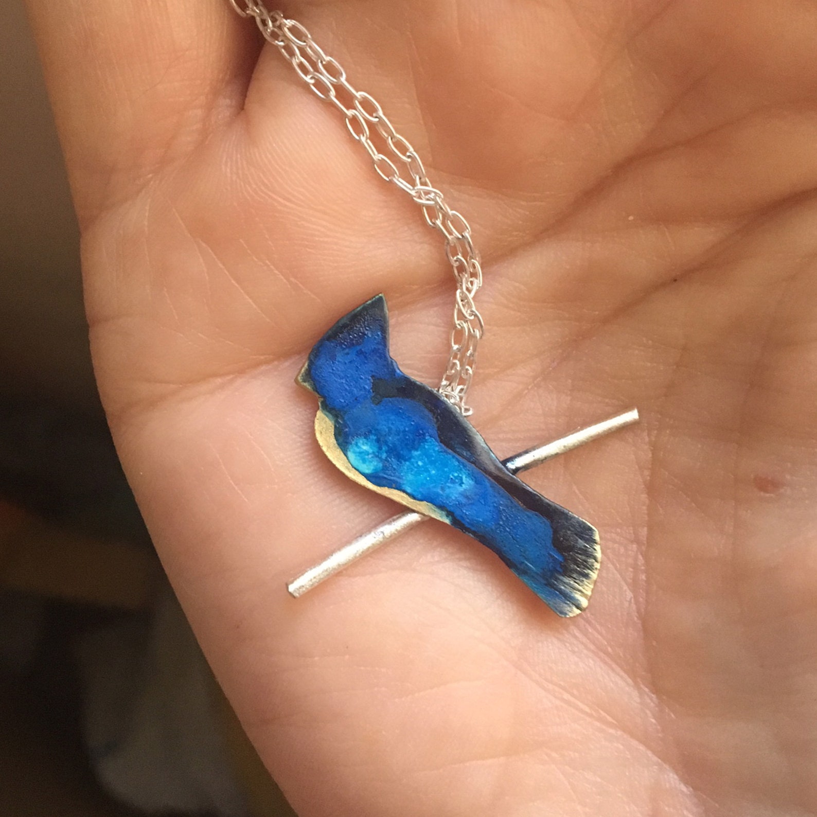 Bluejay Necklace Blue Jay Necklace Blue Jay Pendant Hand | Etsy