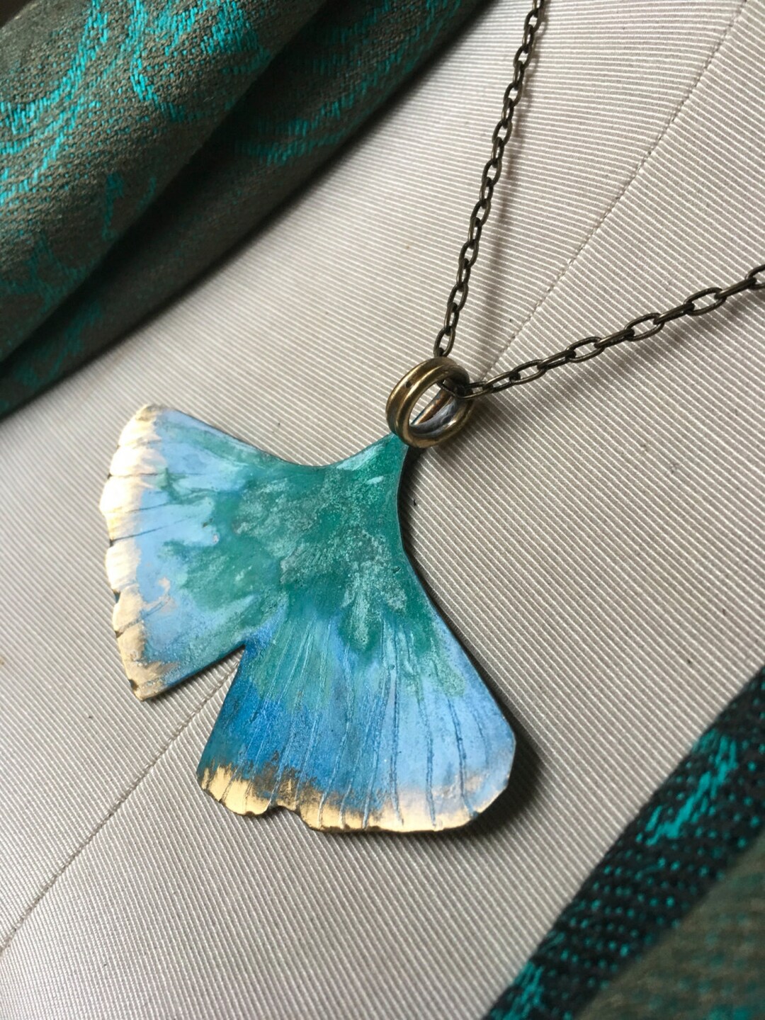 Ginkgo Pendant Necklace, Ginkgo Necklace, Leaf Jewelry, Teal Leaf, Teal ...