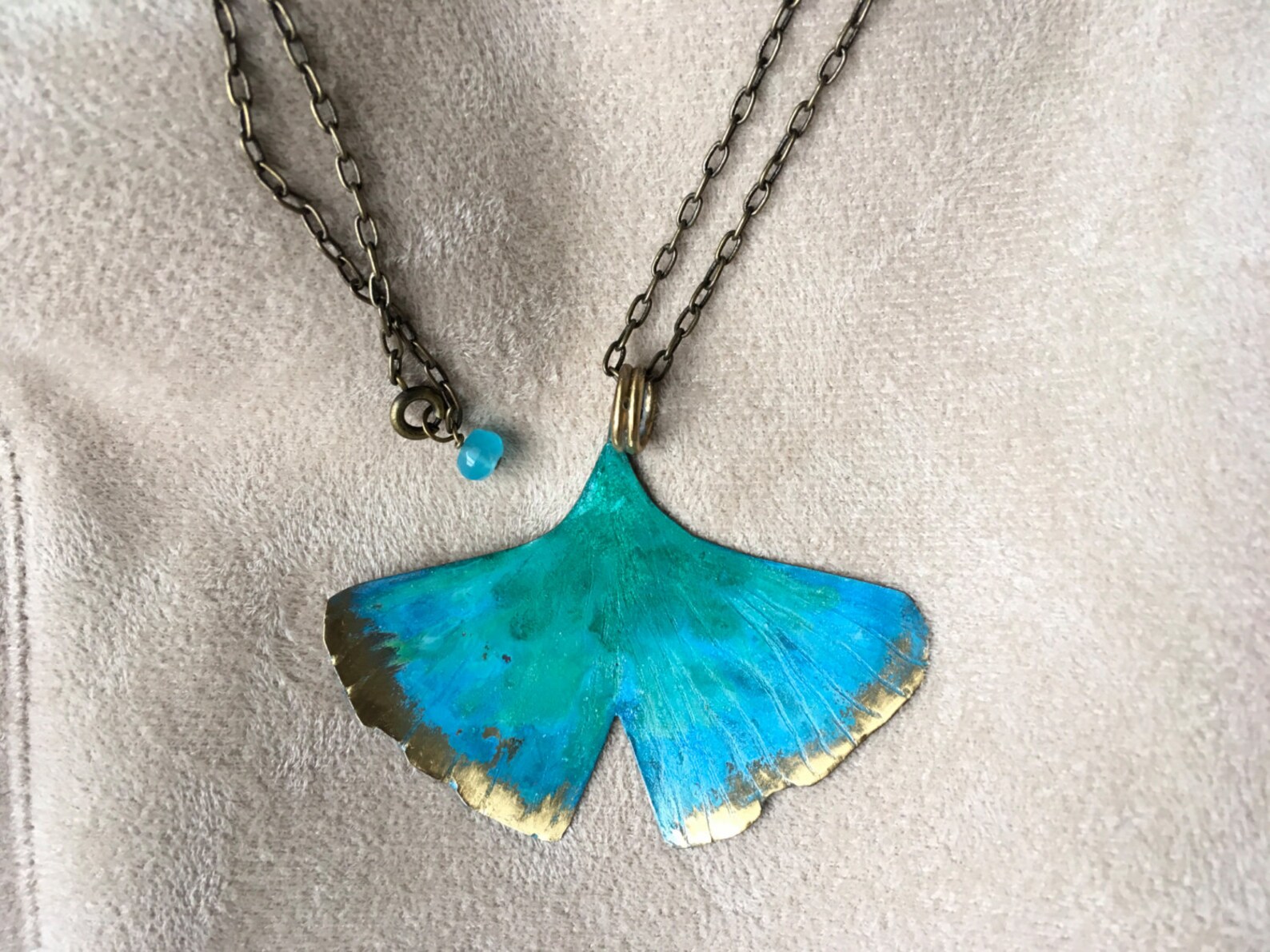 Ginkgo Pendant Necklace, Ginkgo Necklace, Leaf Jewelry, Teal Leaf, Teal ...