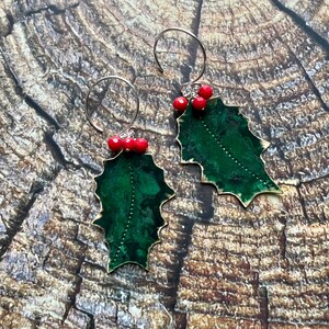 Holly Leaf Earrings, Holly Berries, Christmas Earrings, Yule Gift ...