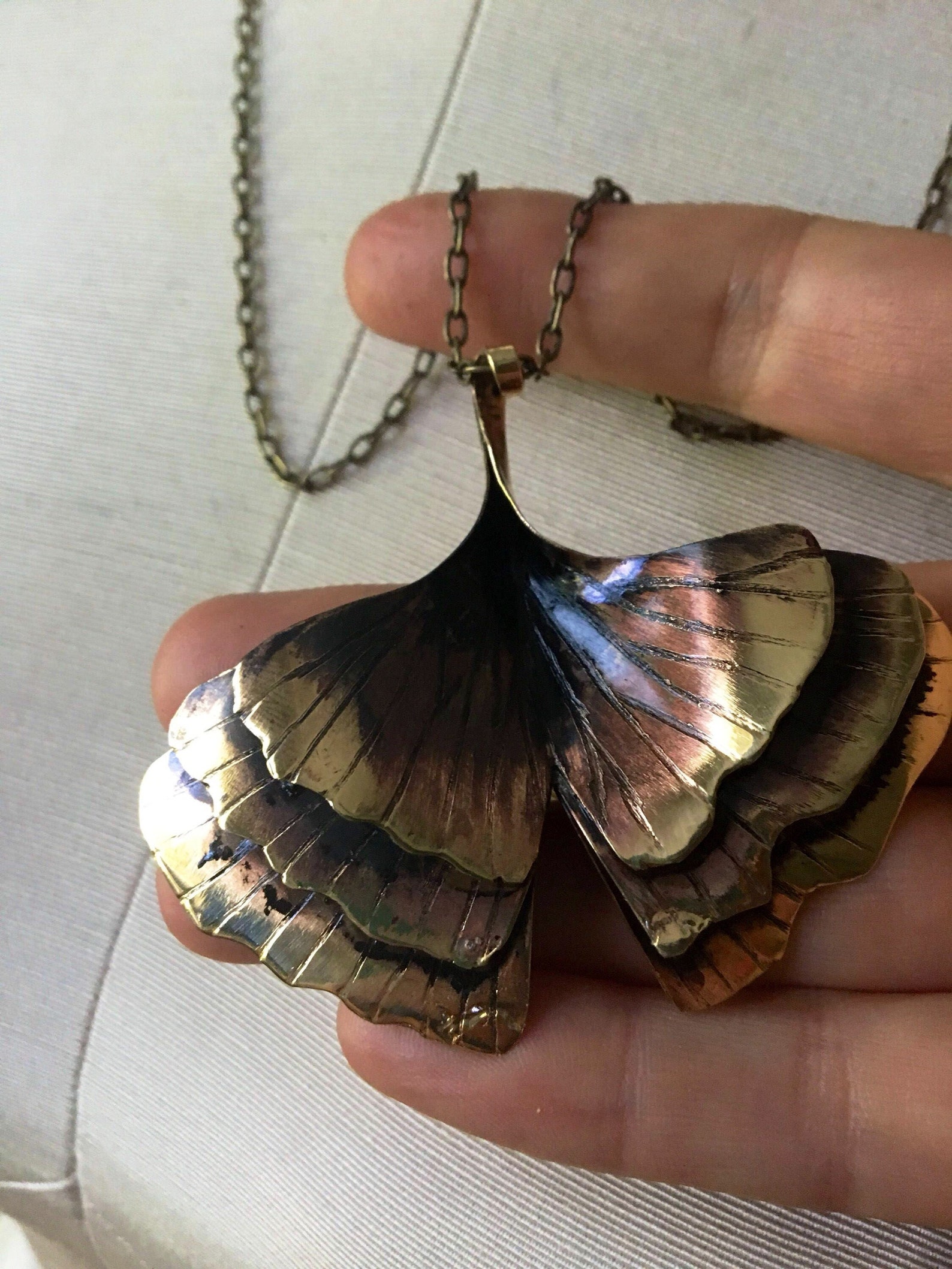 Triple Ginkgo Pendant in Bronze or Copper W/ Black Patina - Etsy