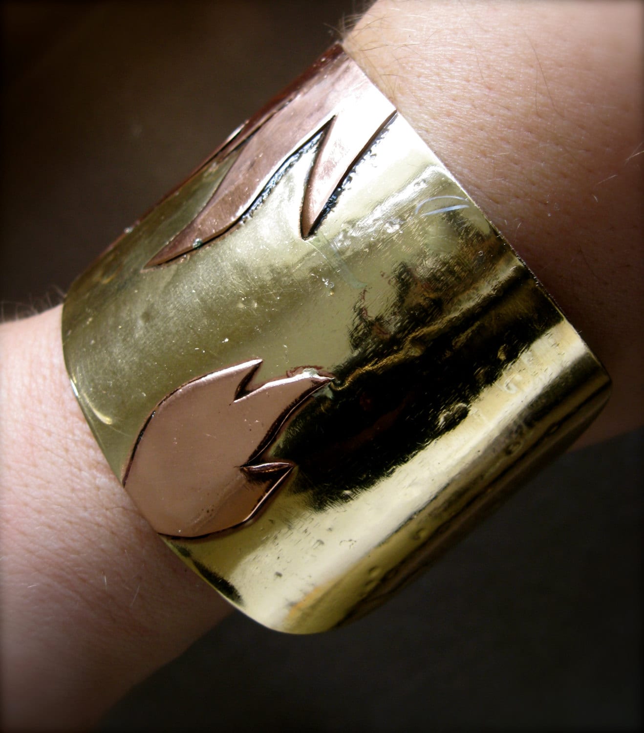 Hand Forged Two Tone Flame Cuff in Copper and Bronze - Etsy