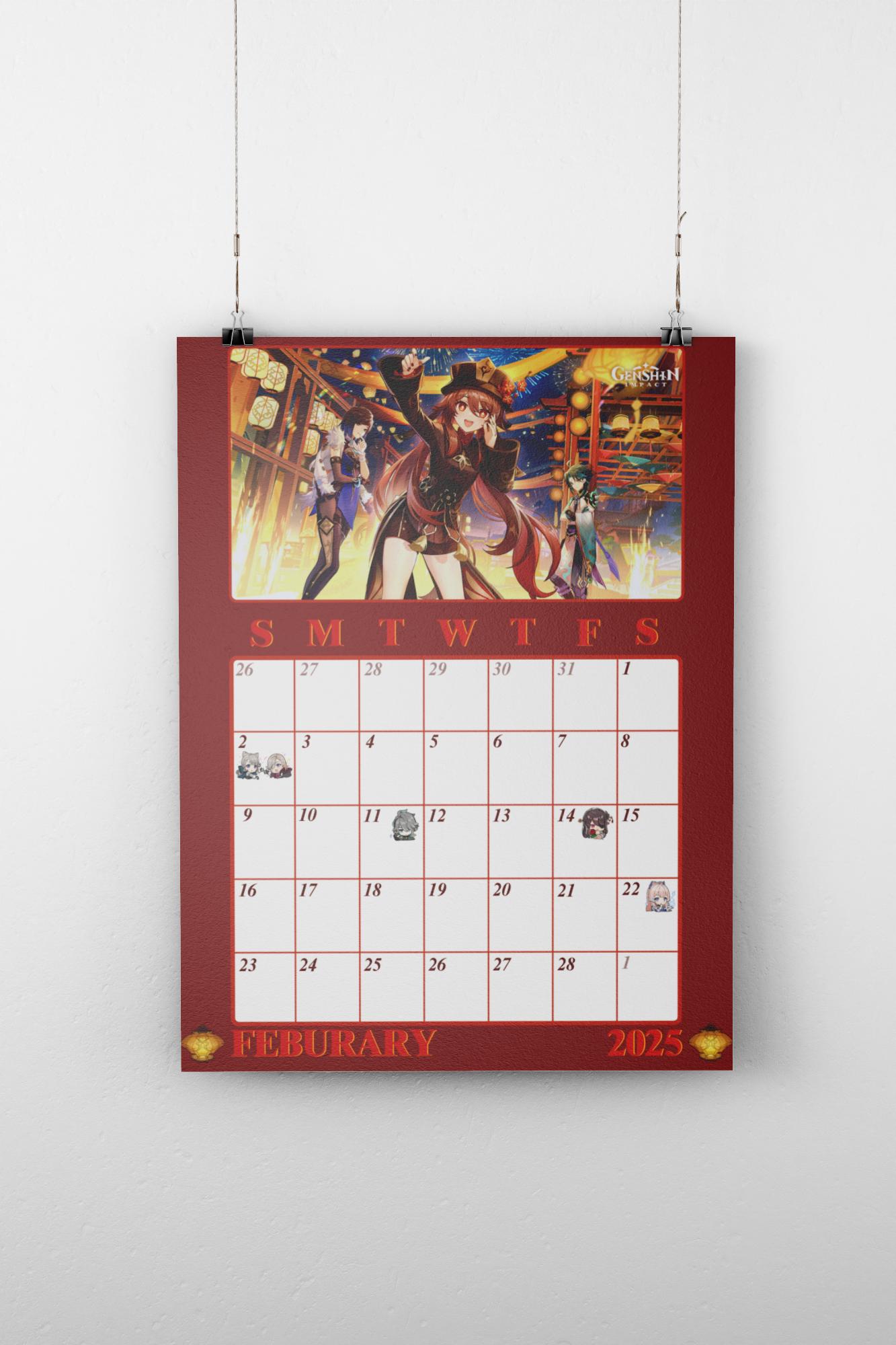 2025 Genshin Impact Calendar, Printable PDF & Digital Download, Anime ...