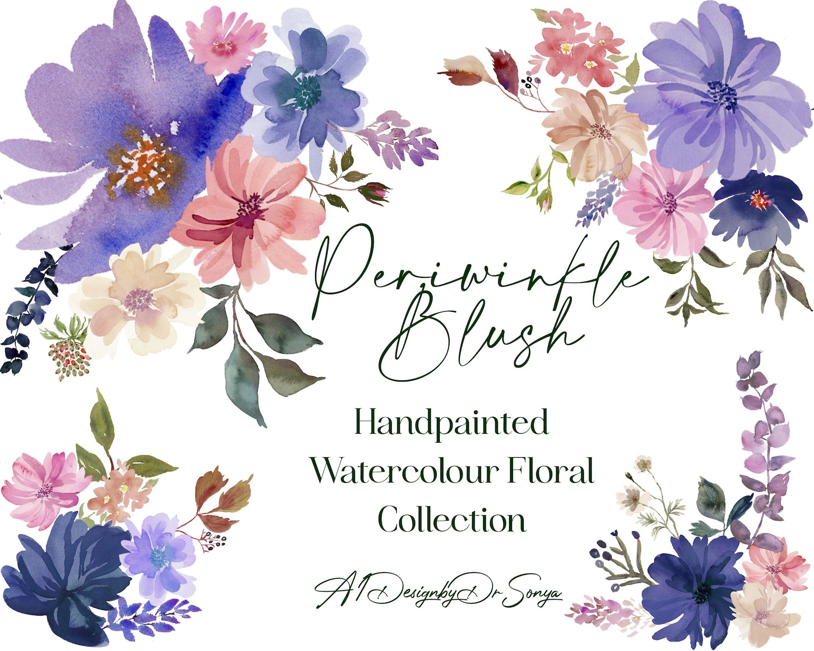 Watercolour Floral Clipart - Periwinkle Blush Floral Collection ...