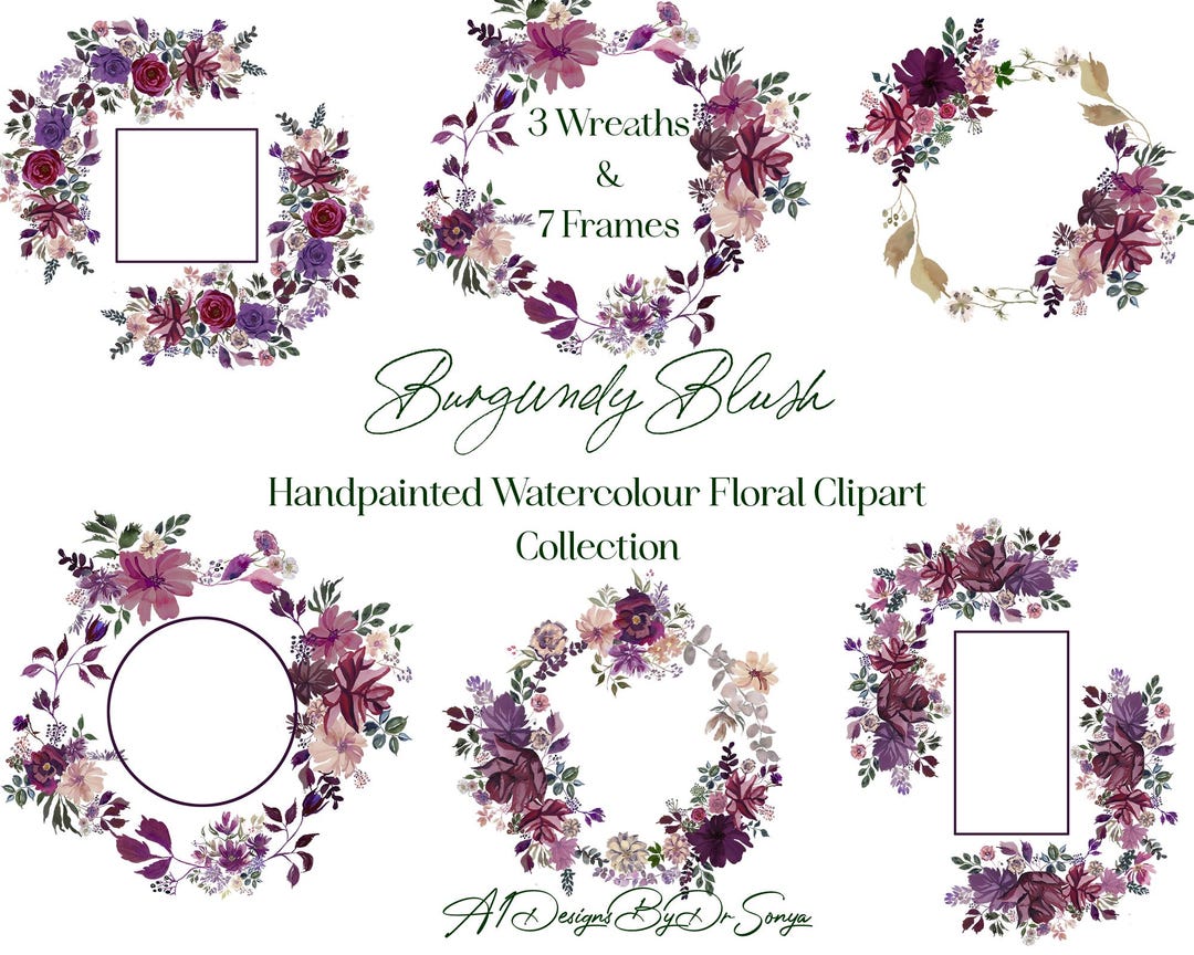 Watercolour Floral Clipart - Burgundy Blush Floral Collection - Wine ...