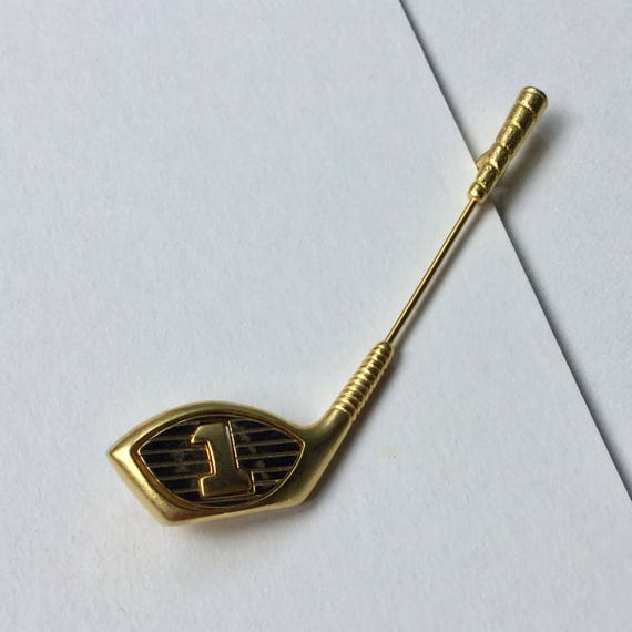 Vintage Golf Club Gold Tone Brooch - Gem