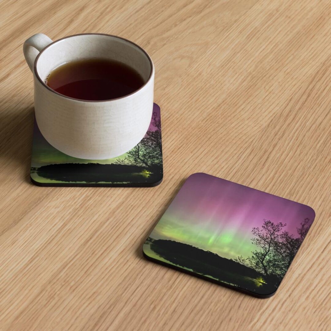 Northern Lights Coaster: Aurora Borealis Night Sky Cork-back Coaster - Etsy