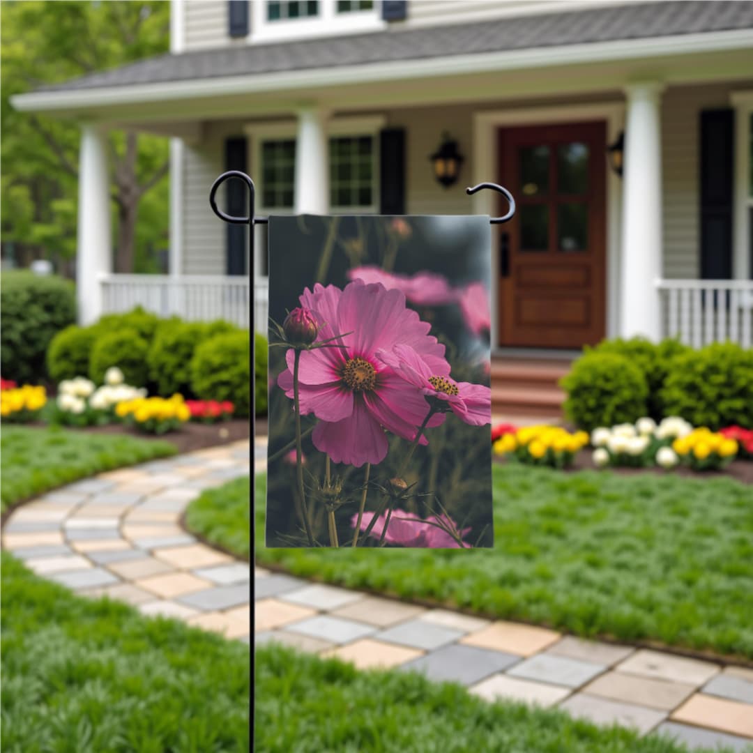 Pink Cosmos Garden Flag | Floral Yard Decor (12'' × 18'') - Etsy
