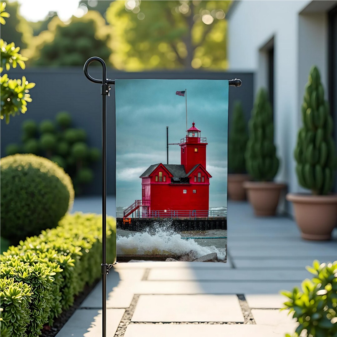 Red Lighthouse Stormy Garden Flag: Coastal Nautical Decor, 12 X 18 Big ...