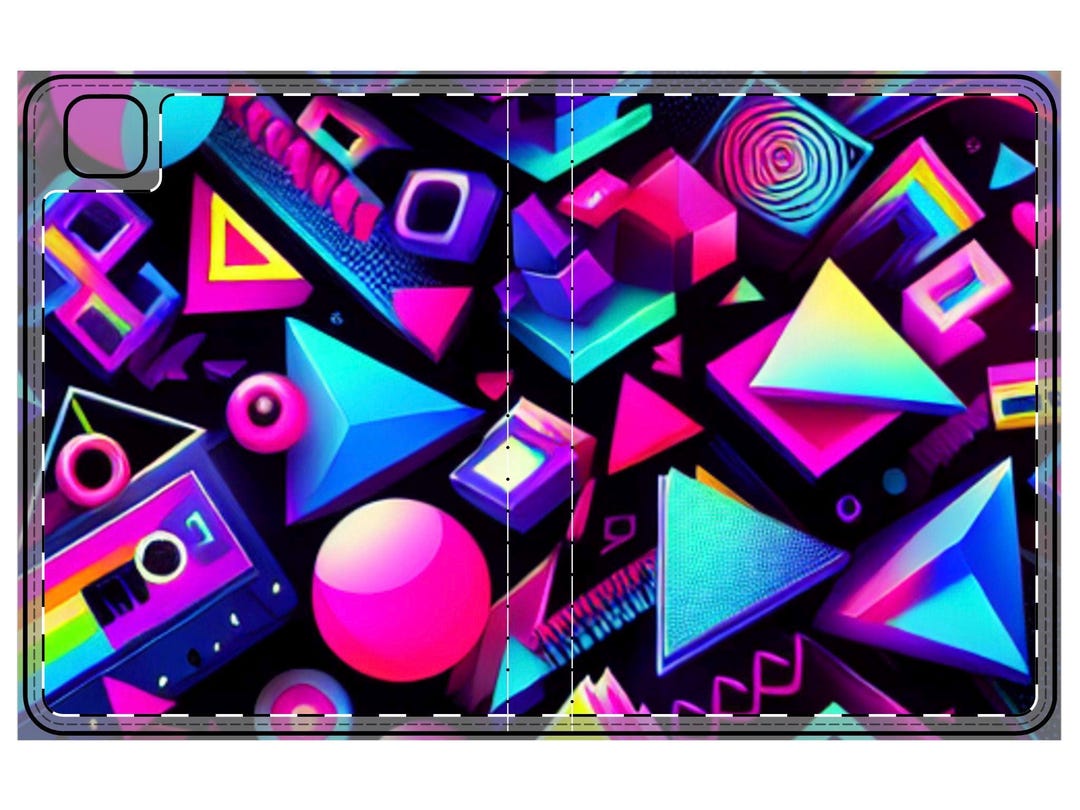 Retro Tablet Folio Case, 80s Neon Colors and Shapes, iPad Cover, Tech ...